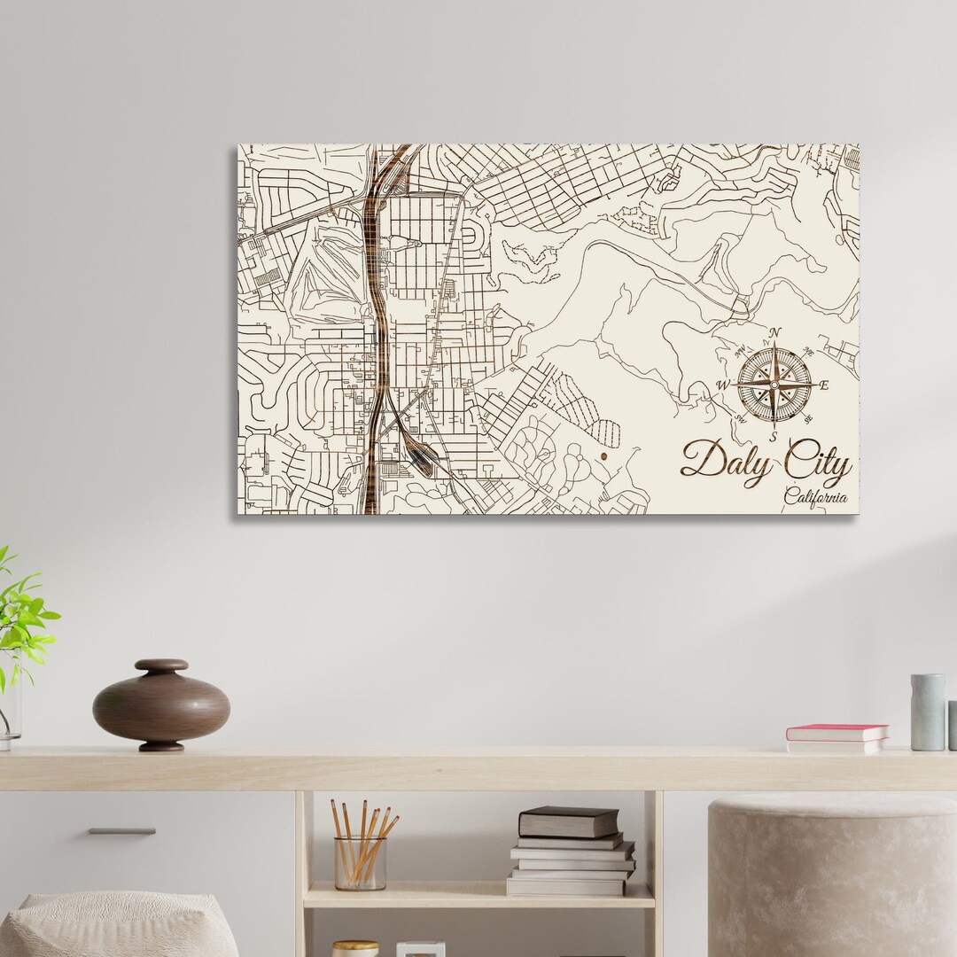 Daly City, California Street Map | Wood Wall Art | Wood Wall Map | Wood ...