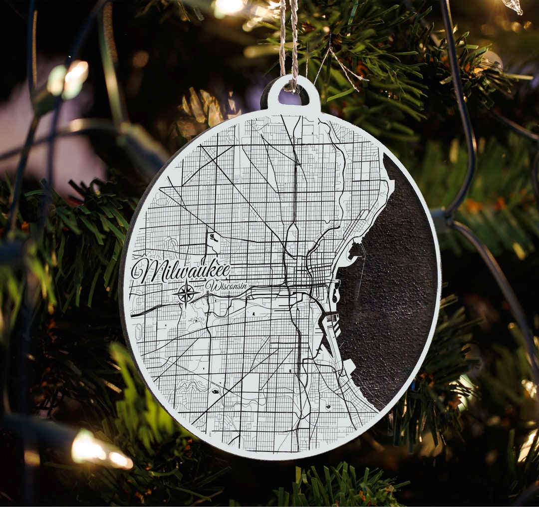 Engraved Milwaukee Wisconsin Map Ornament: Handmade Pine Wood Decor - Etsy