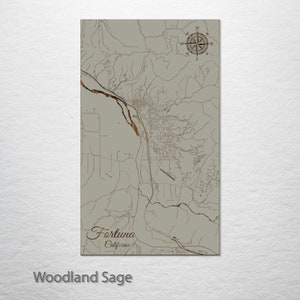 California: Fortuna Street Map; Wood Engraved Maps, Wall Art| Wood Wall ...