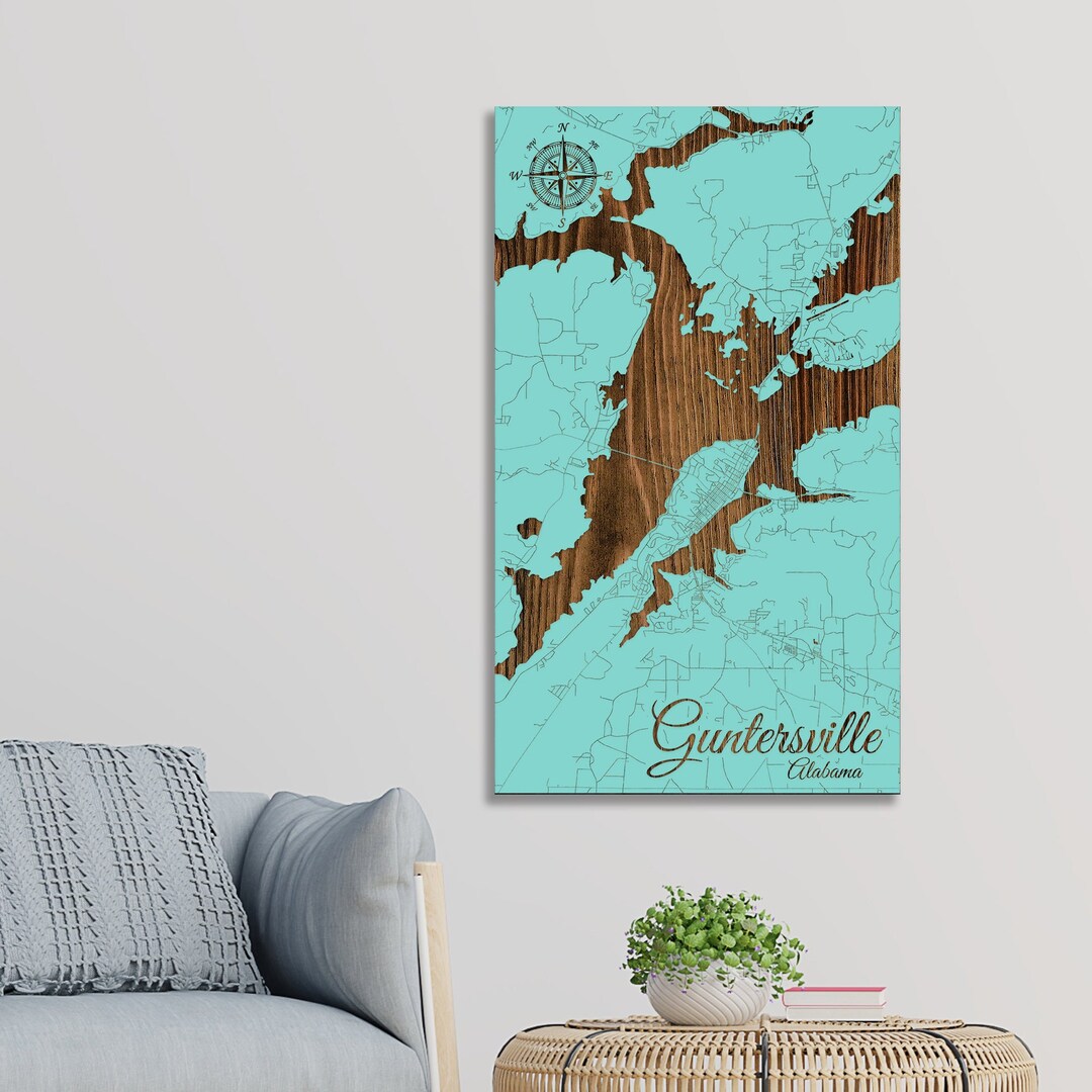 Guntersville, Alabama Street Map | Wood Engraved Maps | Wall Art| Wood ...