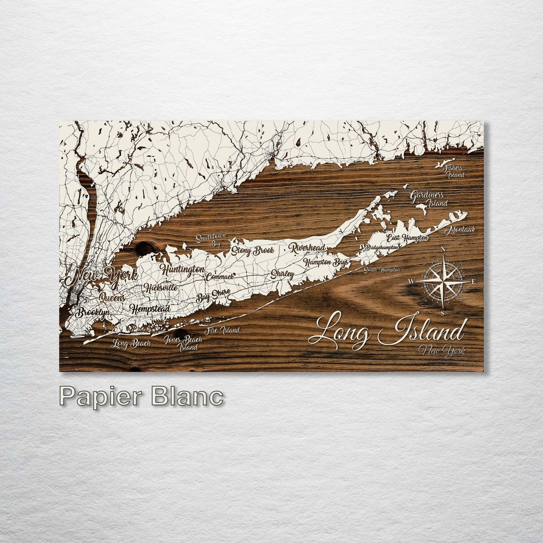 Long Island Wood Engraved Map: Whimsical Coastal Wall Decor - Etsy