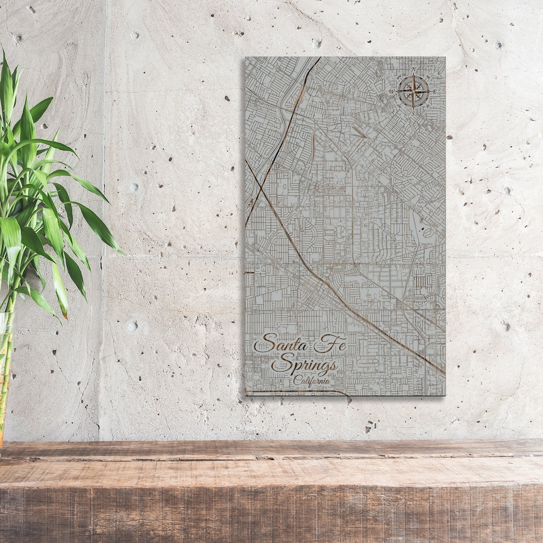Santa Fe Springs, California Street Map | Wood Engraved Maps, Wall Art ...