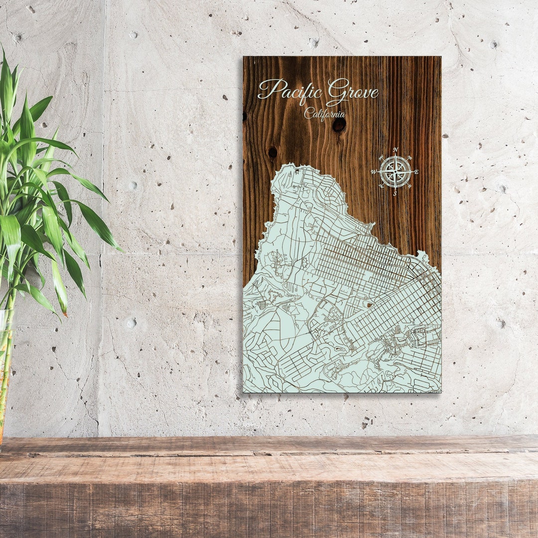 Pacific Grove California Map: Wood Engraved Wall Art - Etsy