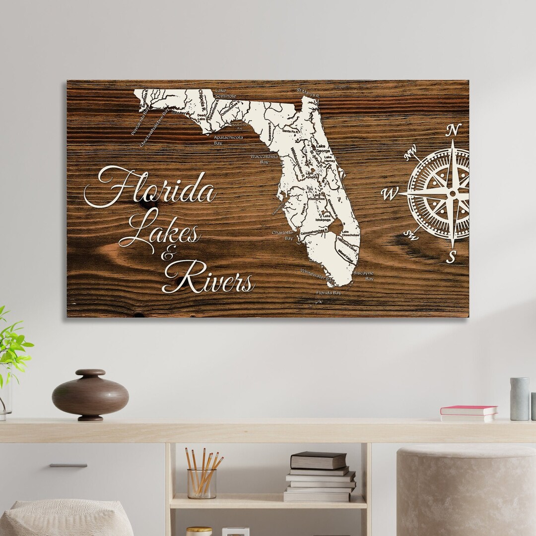 Lakes and Rivers, Florida Wood Engraved Maps | Wall Art | Wood Wall ...