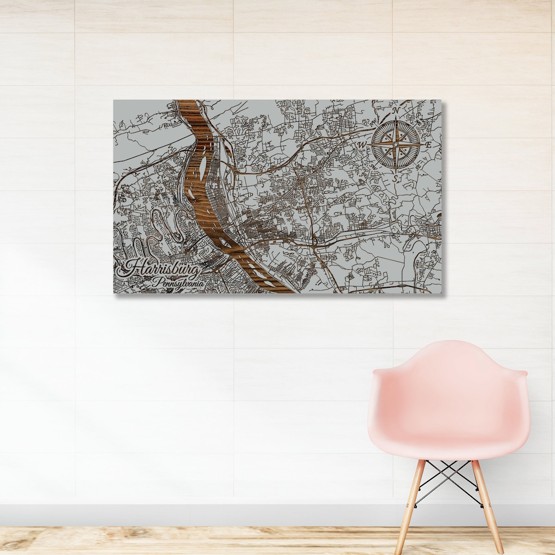 Harrisburg, Pennsylvania Street Map| Wood Wall Decor | Home Decor ...