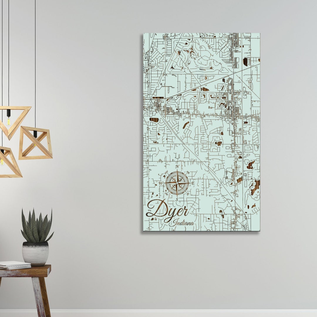 Dyer, Indiana Wood Engraved Street Map - USA Made Pine Wall Art - Etsy