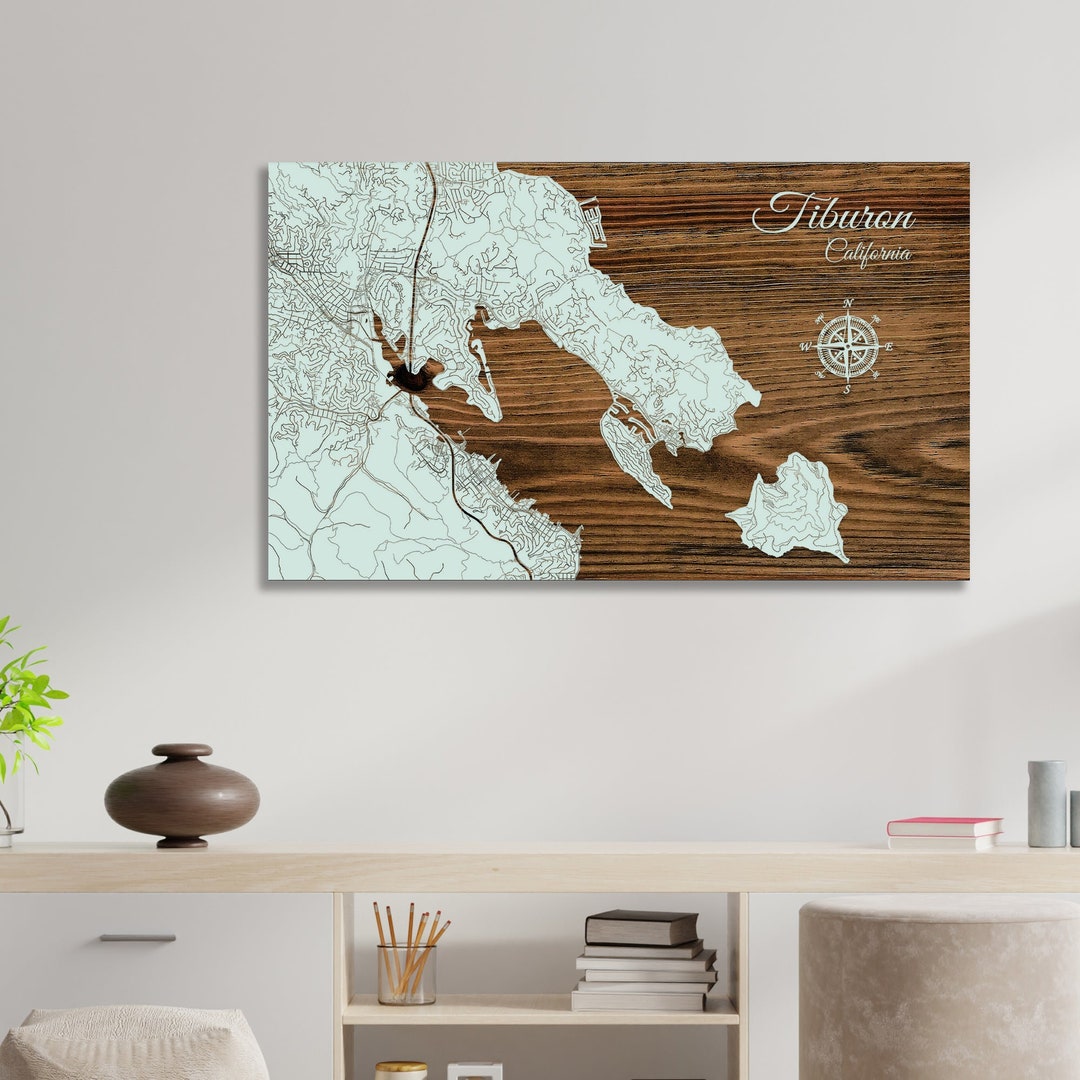 Tiburon California Street Map: Wood Engraved Wall Art - Etsy