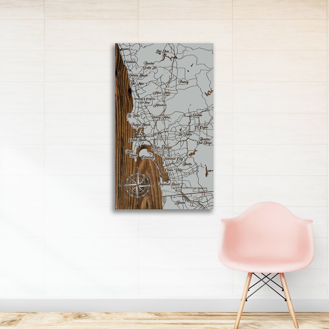 San Diego, California Whimsical Map | Wood Engraved Maps | Wall Art ...