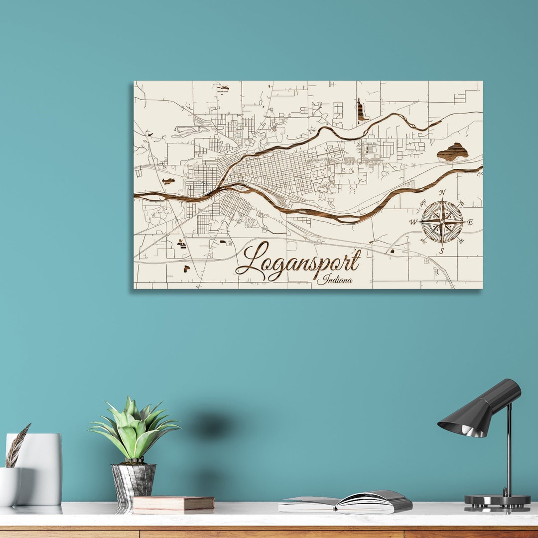 Logansport, Indiana Street Map | Wood Engraved Map | Wall Art| Wood ...