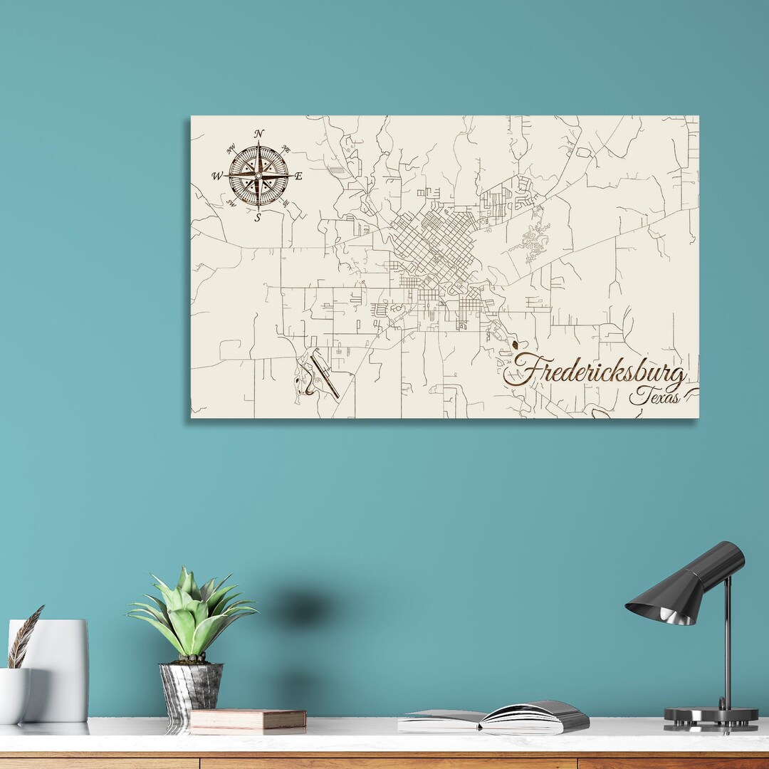 Fredericksburg, Texas Street Map | Wood Wall Decor | Wood Wall Map ...