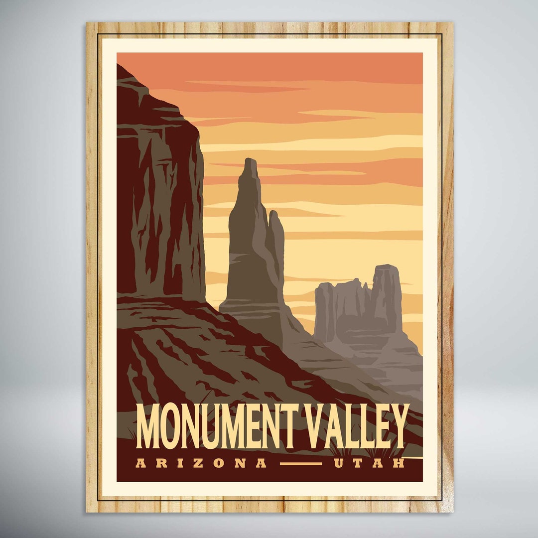 Monument Valley Vintage Poster | 3D Elevated Art Prints on Premium Pine ...