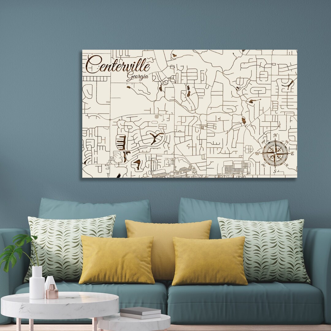 Centerville, Georgia Street Map | Wood Engraved Maps | Wall Art| Wood ...