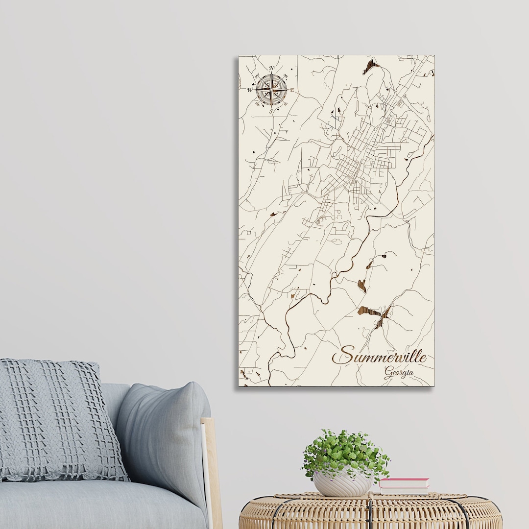 Summerville, Georgia Street Map; Wood Engraved Maps, Wall Art| Wood ...