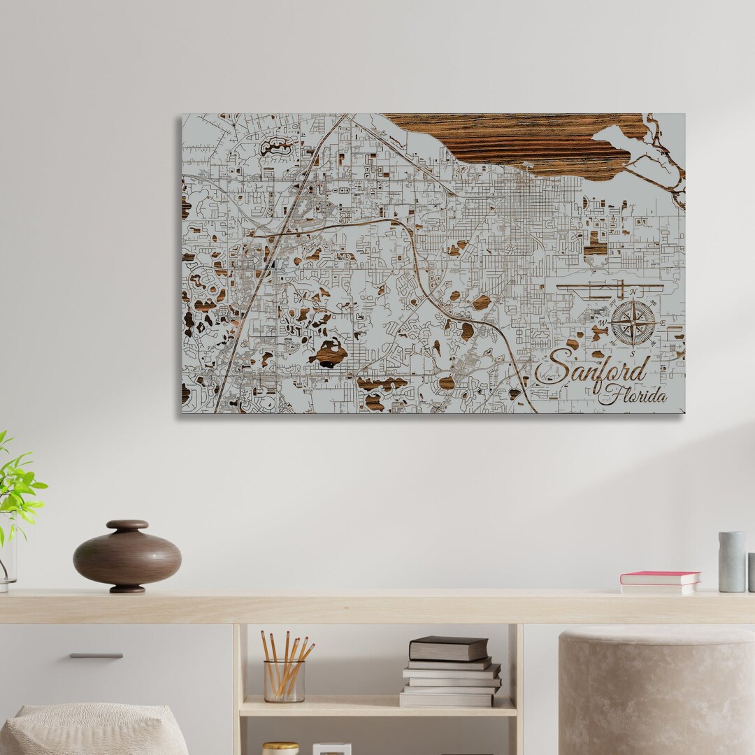 Sanford, Florida Street Map | Wood Engraved Maps | Wall Art| Wood Wall ...