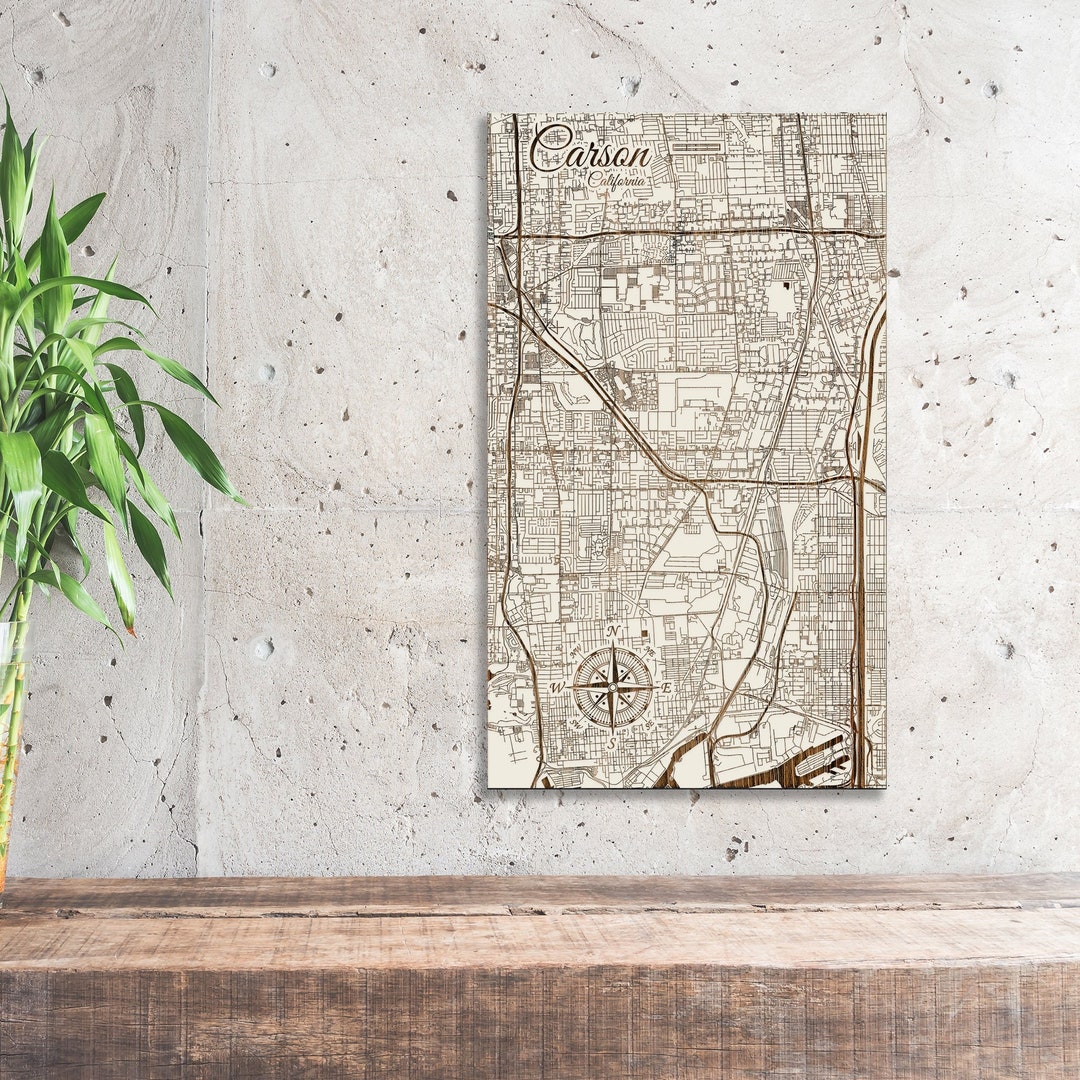 Carson, California Street Map | Wood Wall Art | Wood Wall Map | Wood ...