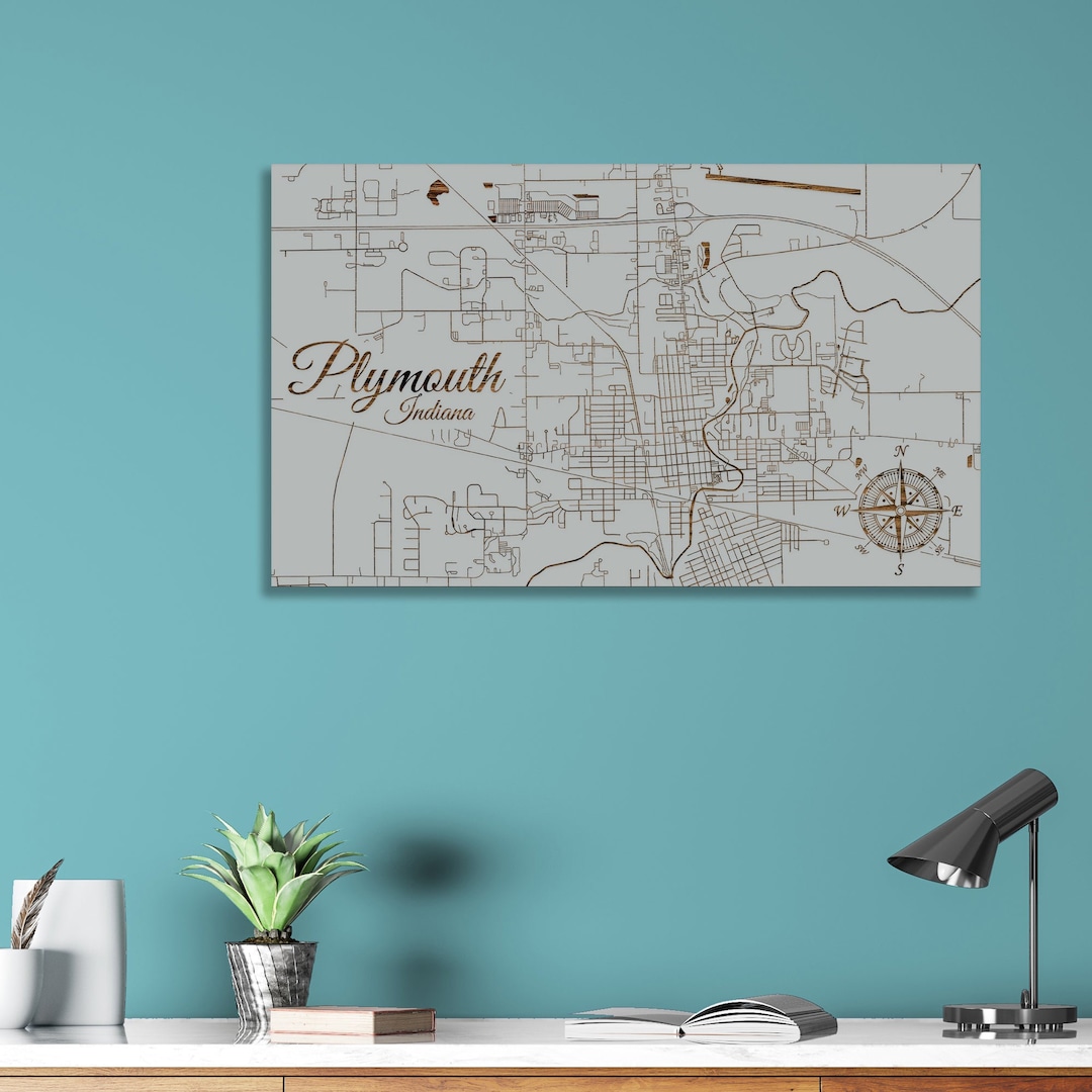 Plymouth, Indiana Street Map | Wood Engraved Maps | Wall Art| Wood Wall ...