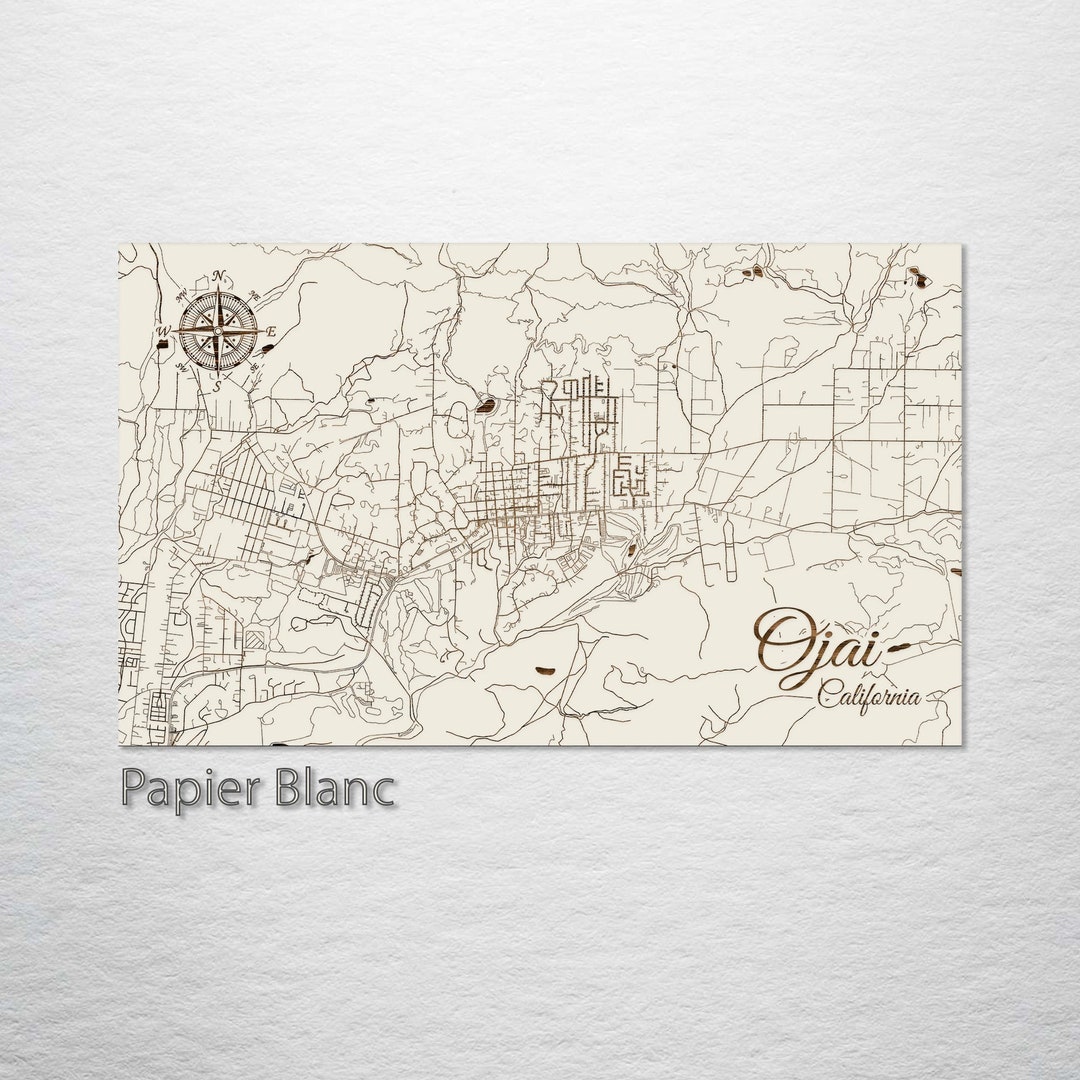 Ojai, California Street Map | Wood Engraved Maps | Wall Art| Wood Wall ...