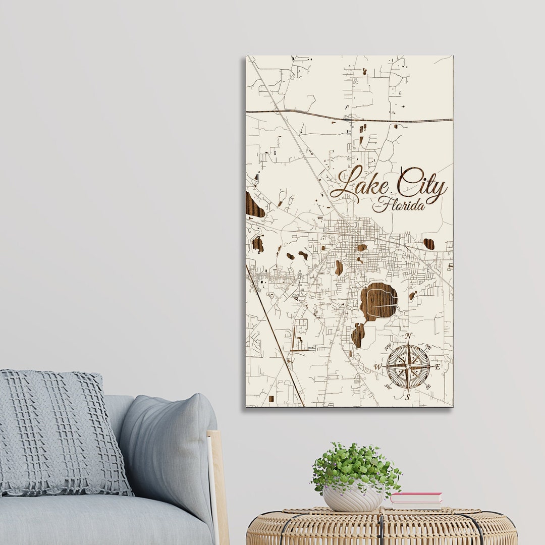 Lake City Florida Street Map: Wood Engraved Wall Art - Etsy