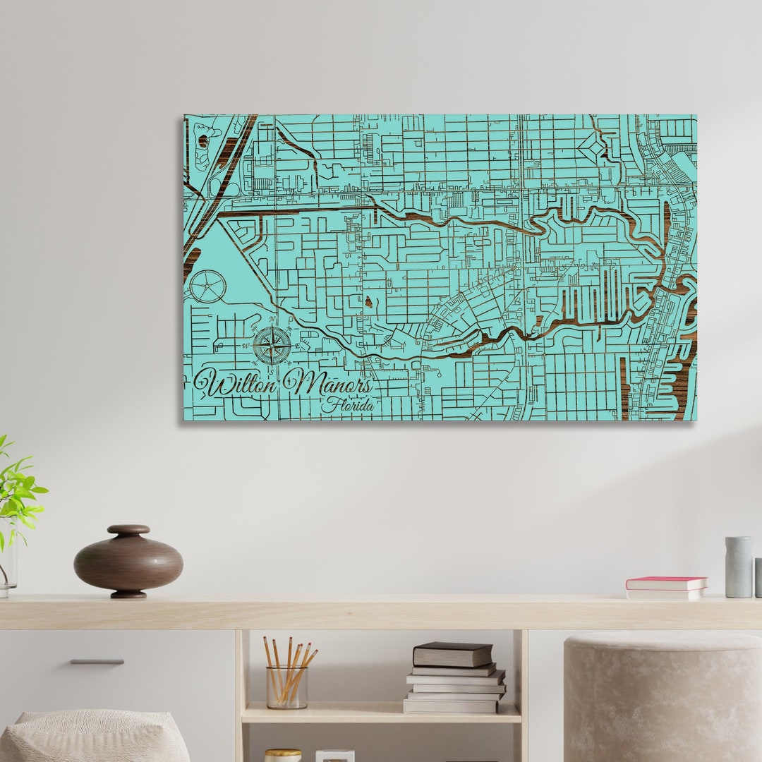 Wilton Manors, Florida Street Map | Wood Engraved Maps | Wall Art| Wood ...