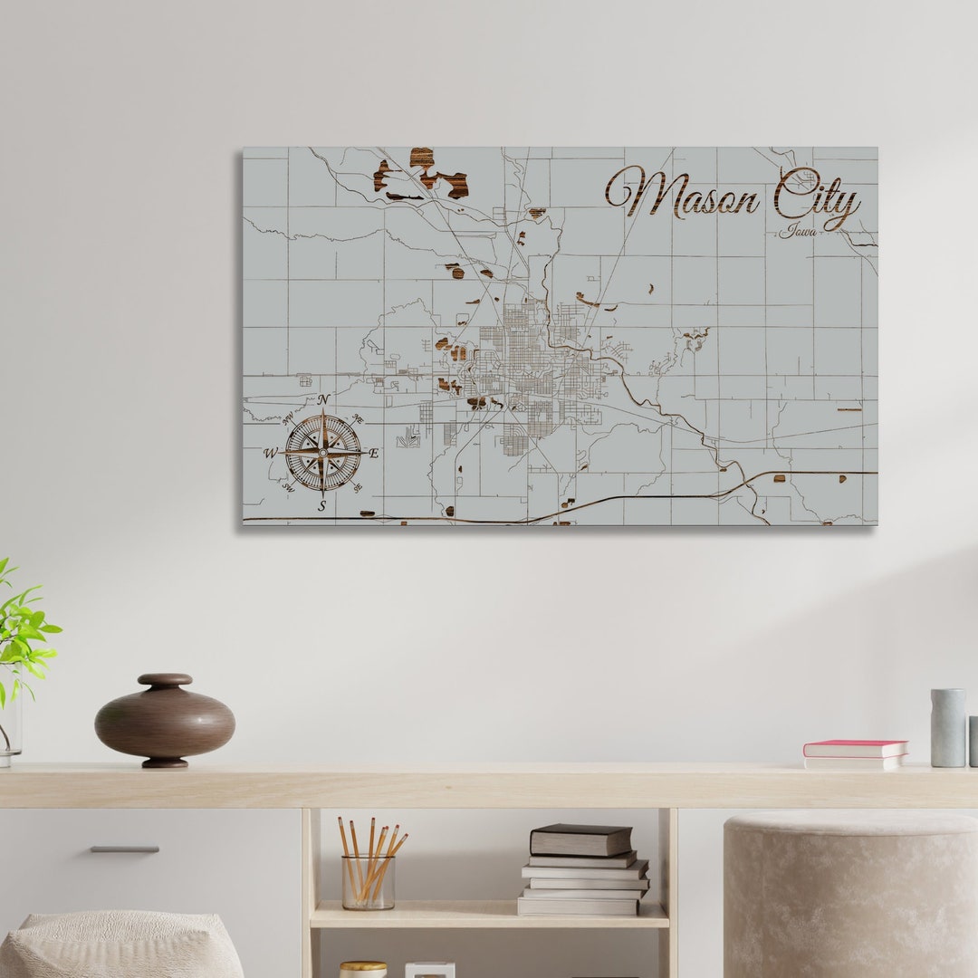 Mason City, Iowa Street Map | Wood Wall Art | Wood Wall Map | Wood ...