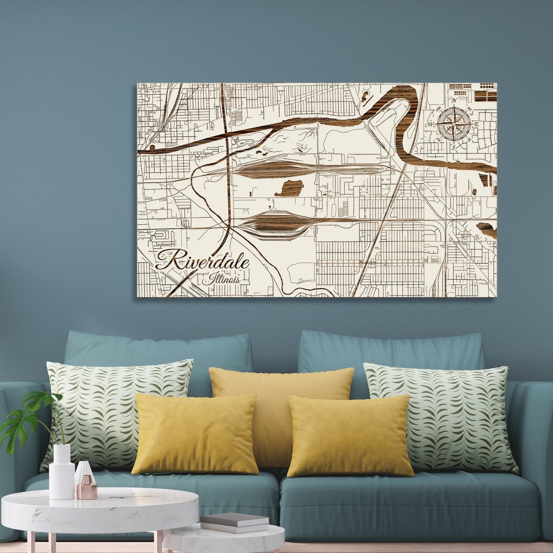 Illinois: Riverdale Street Map; Wood Engraved Maps, Wall Art| Wood Wall ...