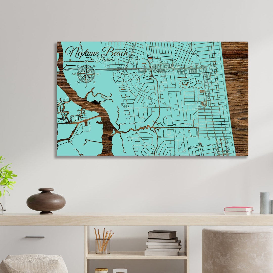 Neptune Beach Florida Street Map: Wood Engraved Wall Art - Etsy