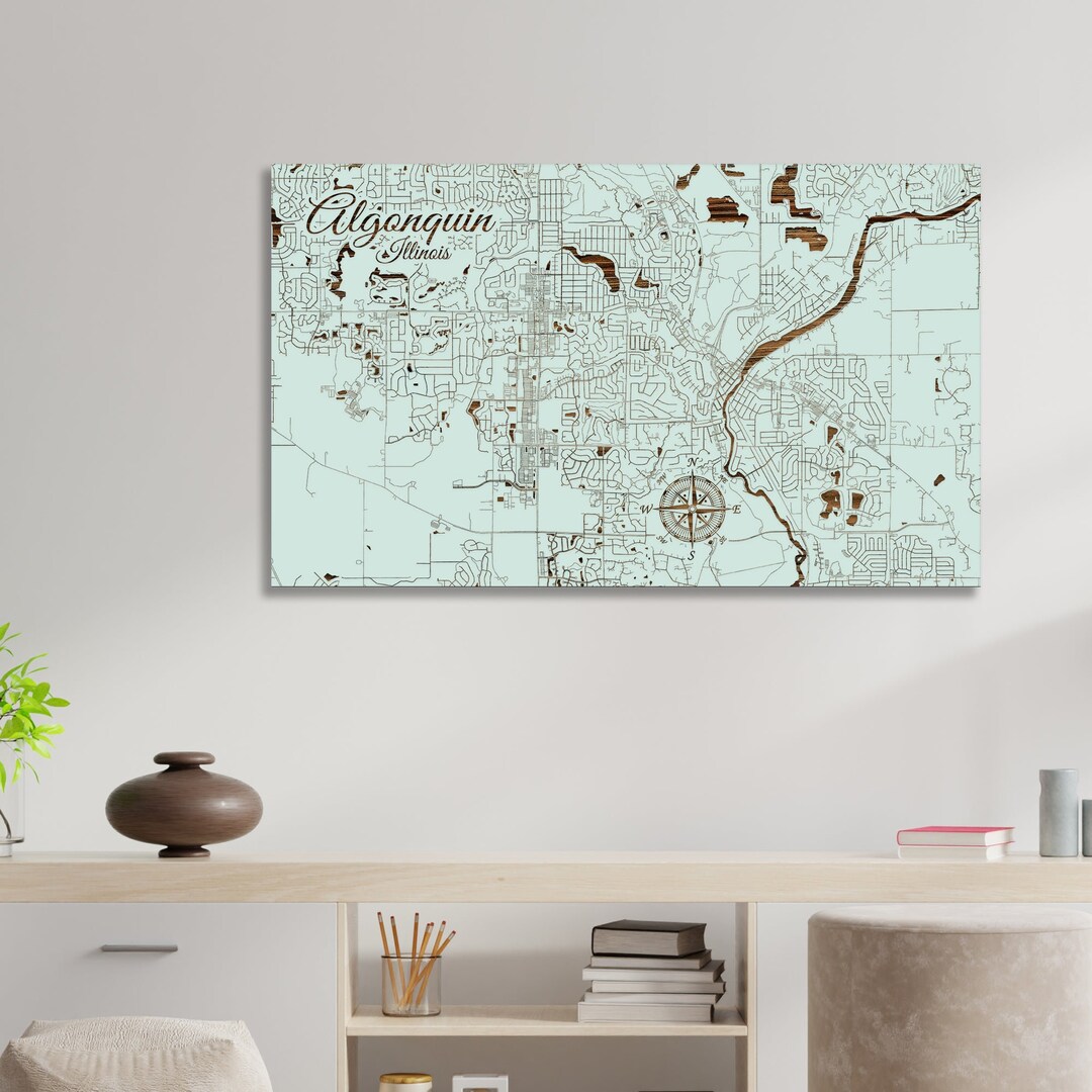 Algonquin, Illinois Street Map | Wood Engraved Map, Wall Art| Wood Wall ...