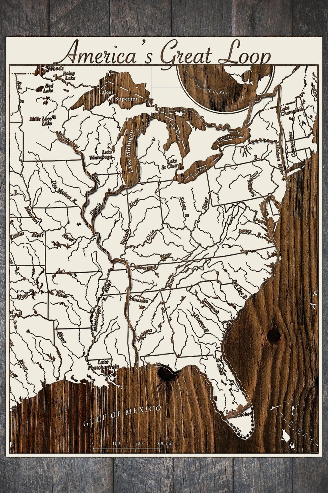 Americas Great Loop Map, Great Loop Wall Art, America’s Great Loop Wood ...