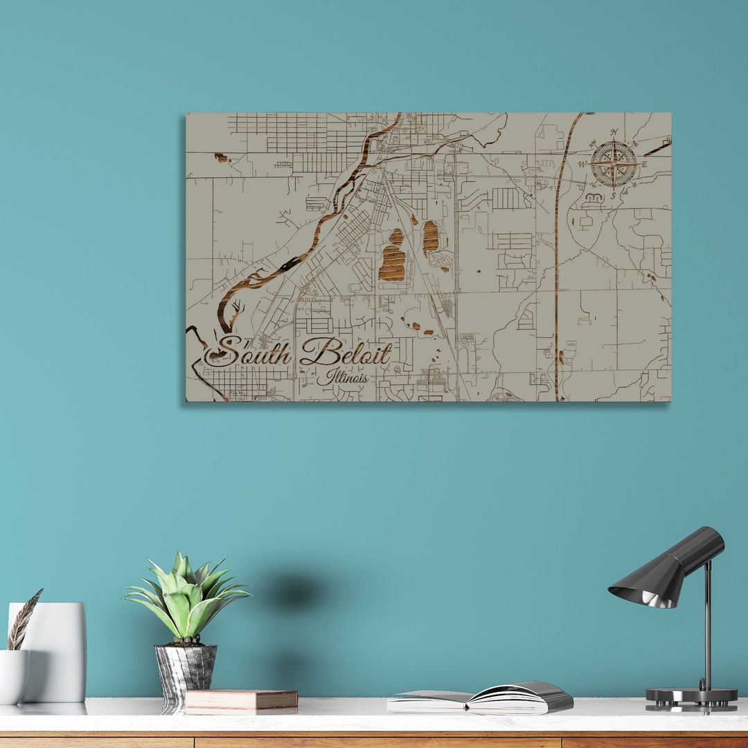 Illinois: South Beloit Street Map; Wood Engraved Maps, Wall Art| Wood ...