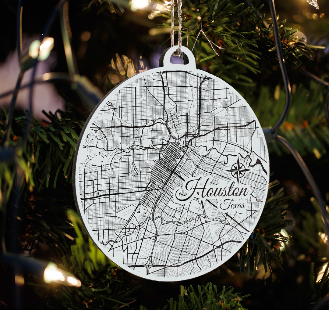 Engraved Houston, Texas Ornament: Burnt Wood Map, Holiday Decor - Etsy