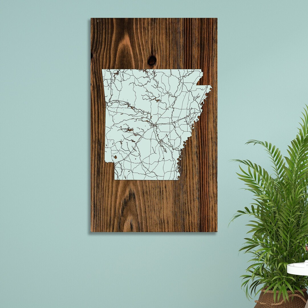 Arkansas: State Outline Map; Wood Engraved Maps, Wall Art| Wood Wall ...