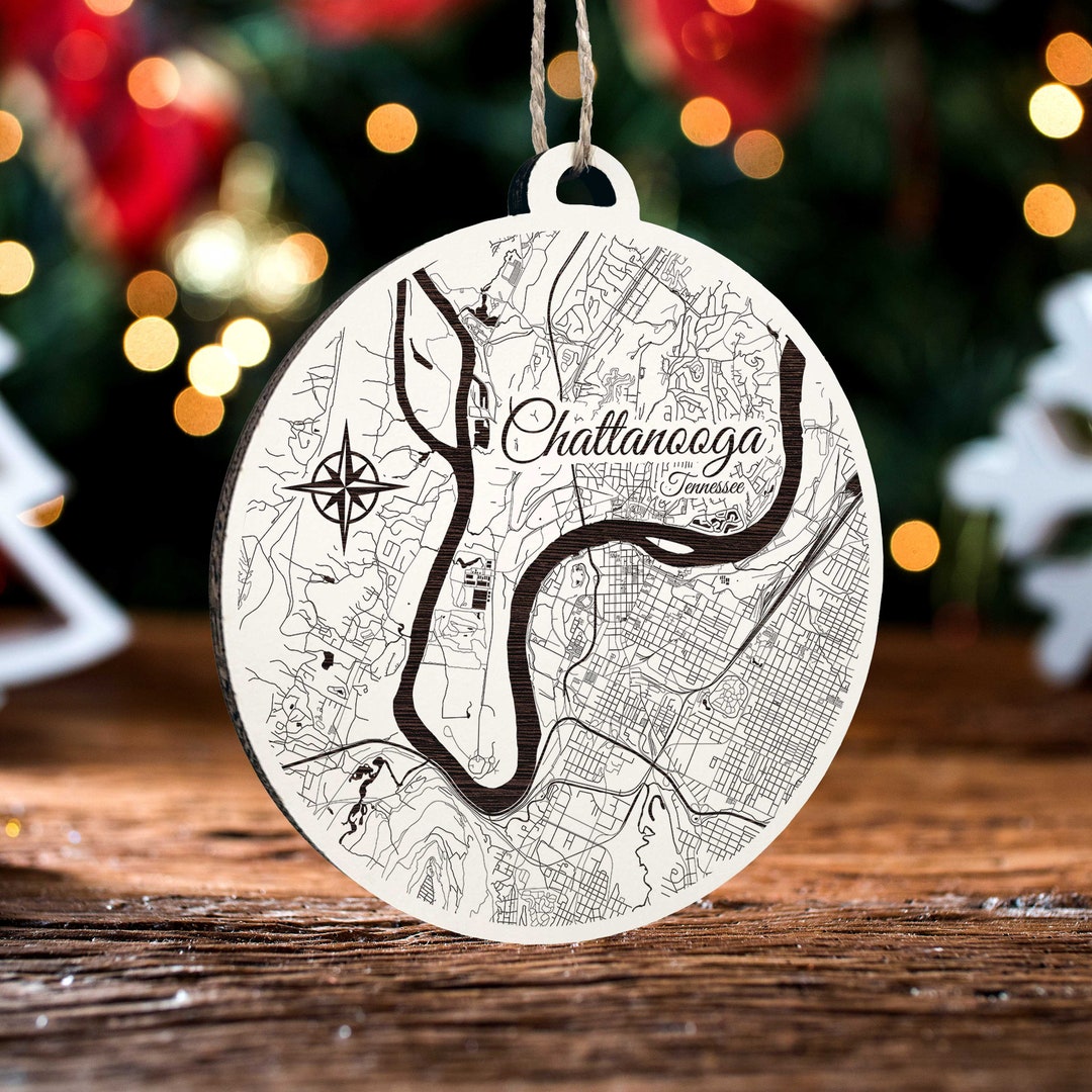 Chattanooga Tennessee Ornament: Engraved Wooden Map, Handmade Holiday ...