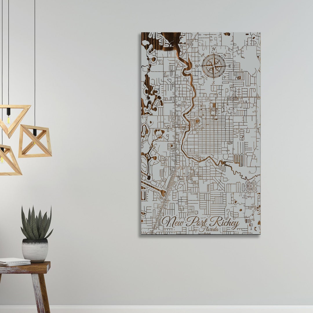 New Port Richey, Florida Street Map | Wood Engraved Maps | Wood Wall ...
