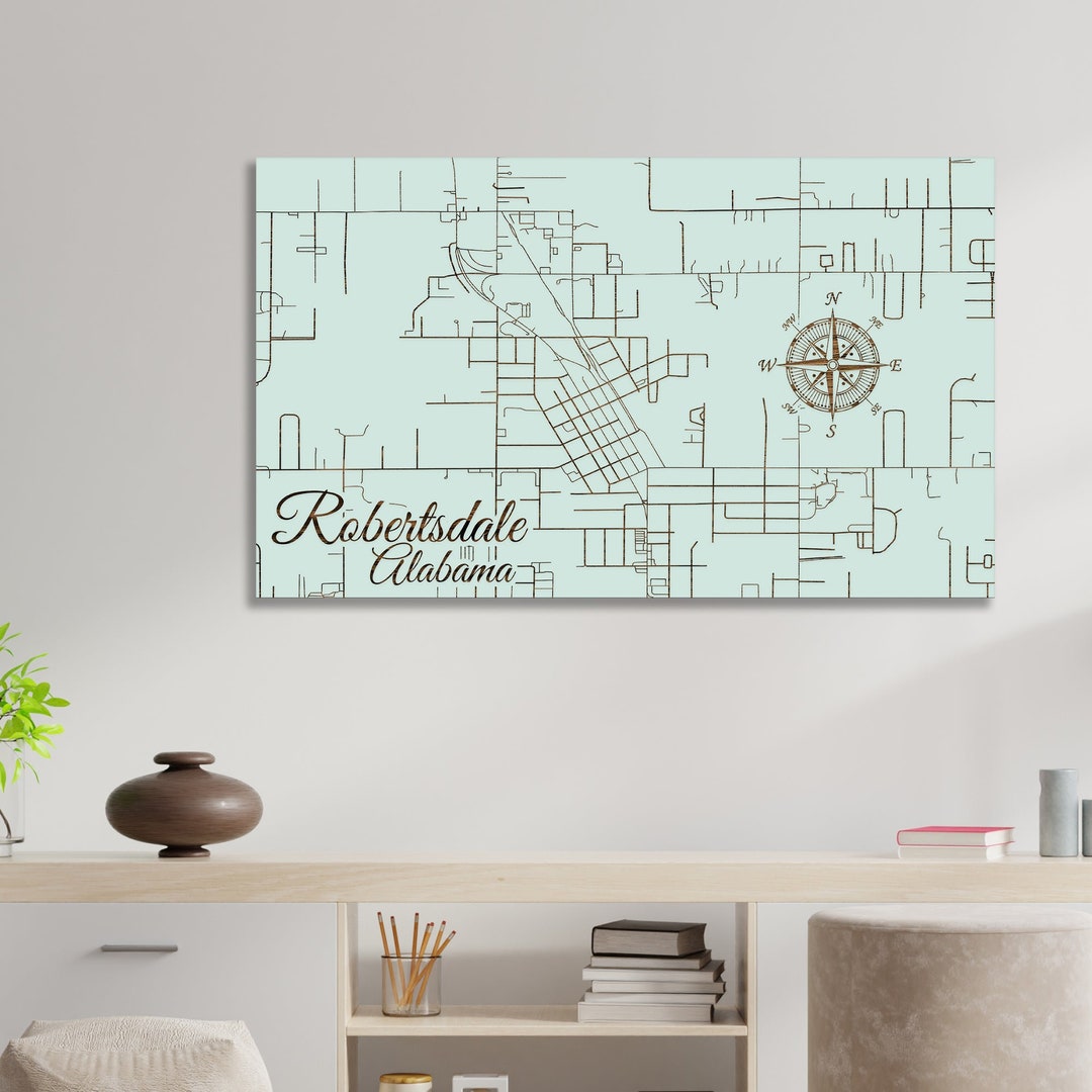 Alabama: Robertsdale Street Map; Wood Engraved Maps, Wall Art| Wood ...