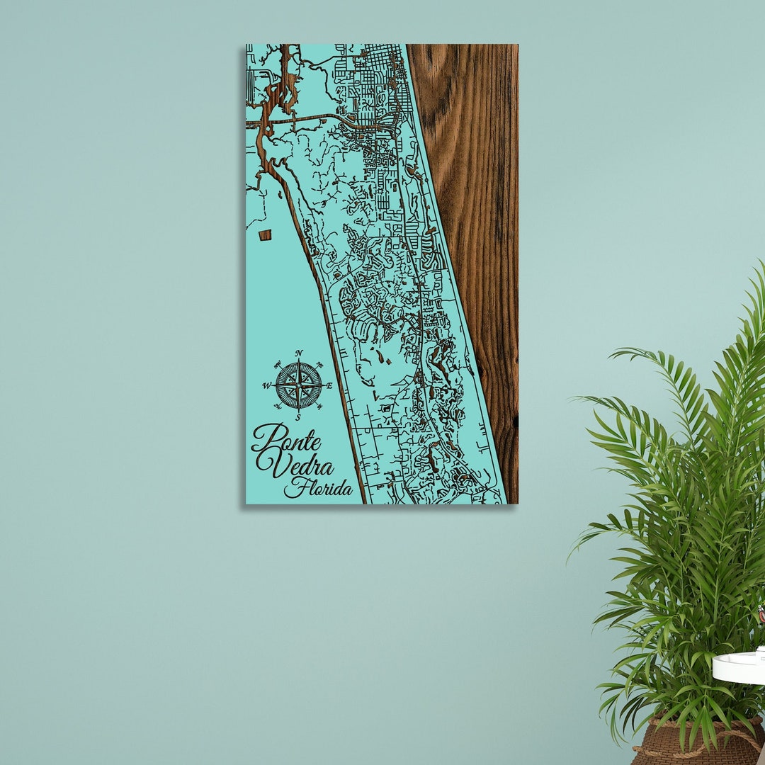 Ponte Vedra, Florida Street Map | Wood Engraved Maps | Wall Art| Wood ...