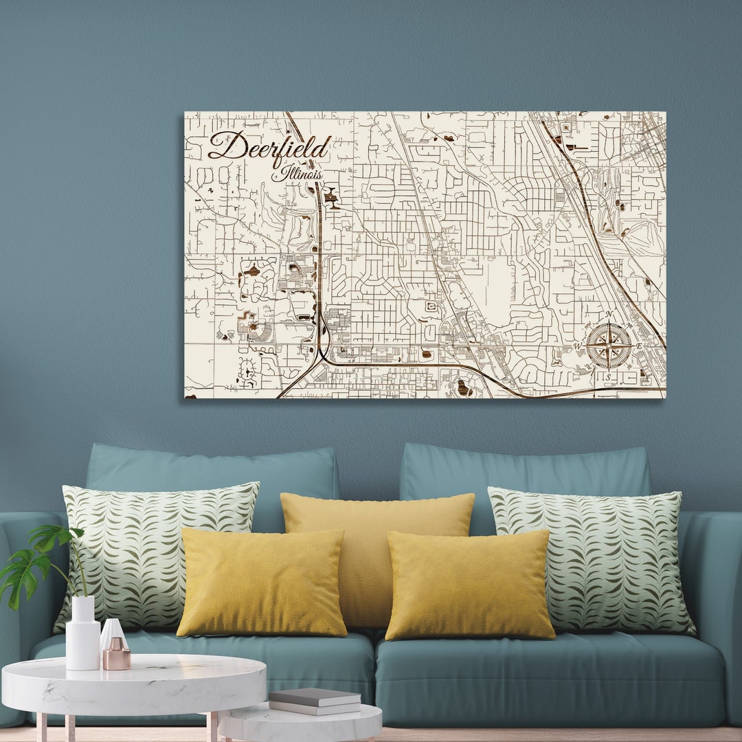 Deerfield, Illinois Street Map | Wood Engraved Maps, Wall Art| Wood ...