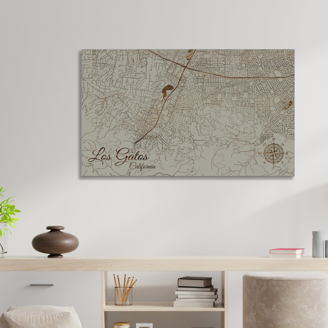 Los Gatos, California Street Map | Wood Engraved Maps | Wall Art| Wood ...