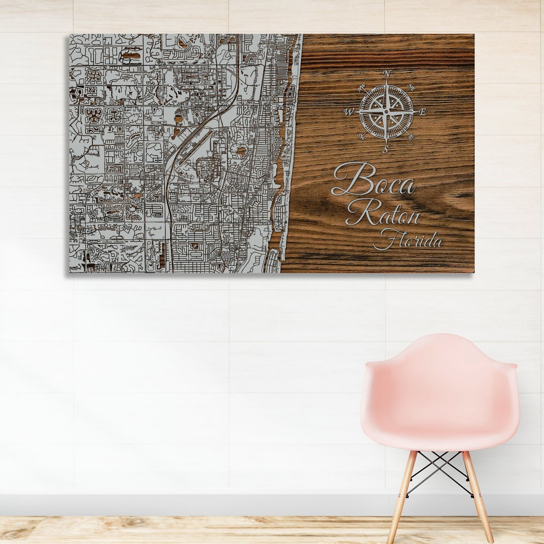 Boca Raton Florida Street Map: Wood Engraved Wall Art - Etsy