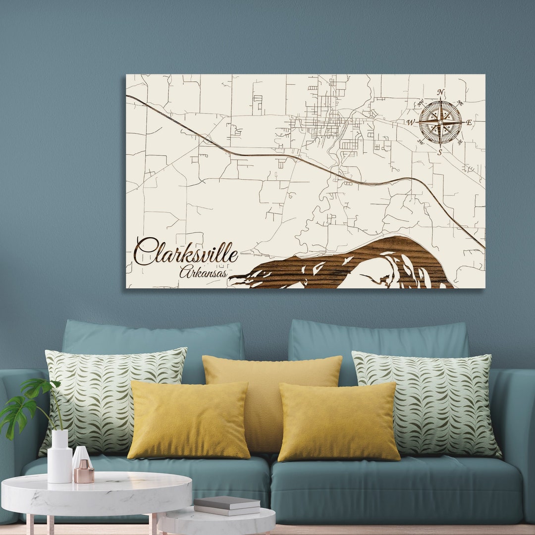 Arkansas: Clarksville Street Map; Wood Engraved Maps, Wall Art| Wood ...