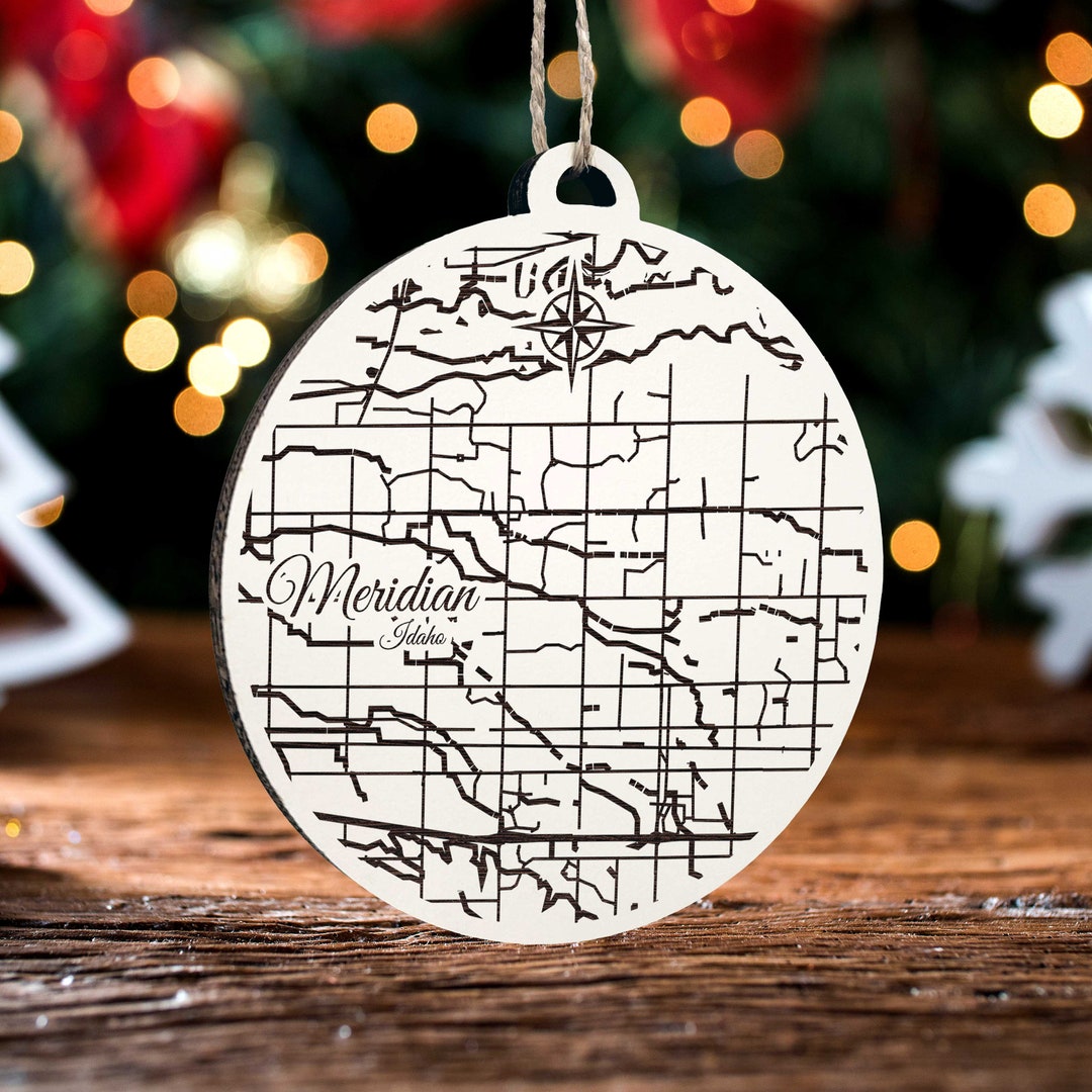 Engraved Meridian, Idaho Ornament: Burnt Wood Map, Holiday Decor - Etsy