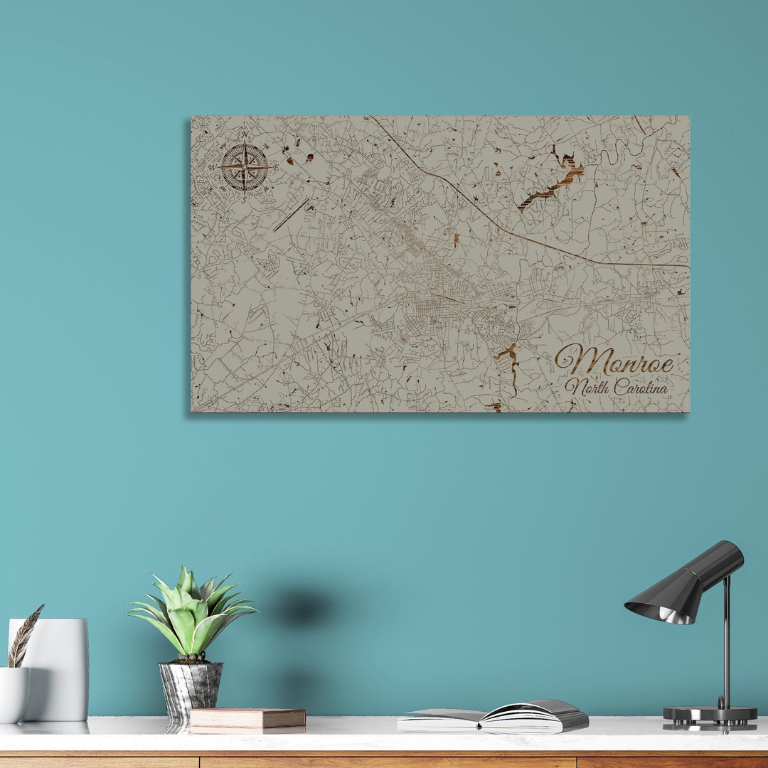 North Carolina: Monroe Street Map| Wood Wall Decor - Etsy