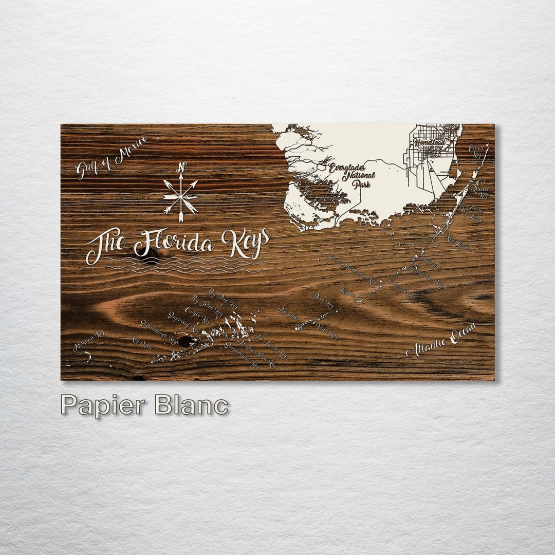 Florida Keys, Florida Whimsical Map; Wood Engraved Maps | Wall Art ...