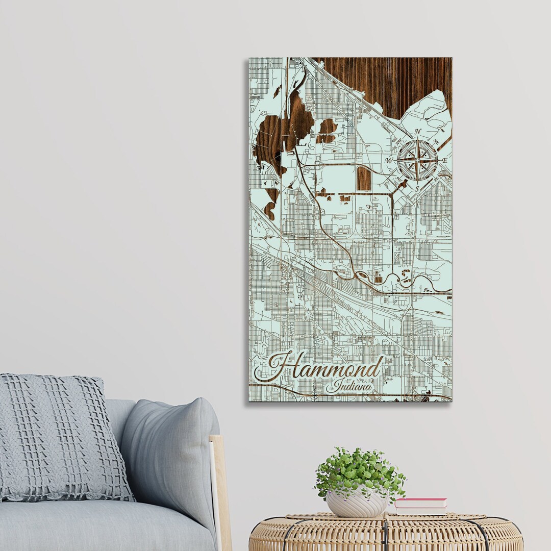 Indiana: Hammond Street Map Wood Engraved Map Wall Art - Etsy