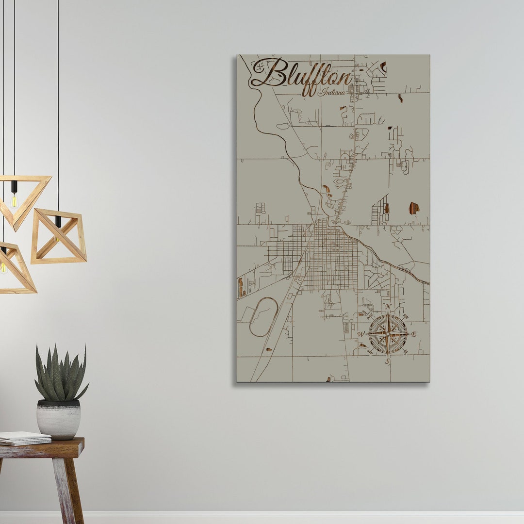 Bluffton, Indiana Street Map: Engraved Wood Wall Art - Etsy