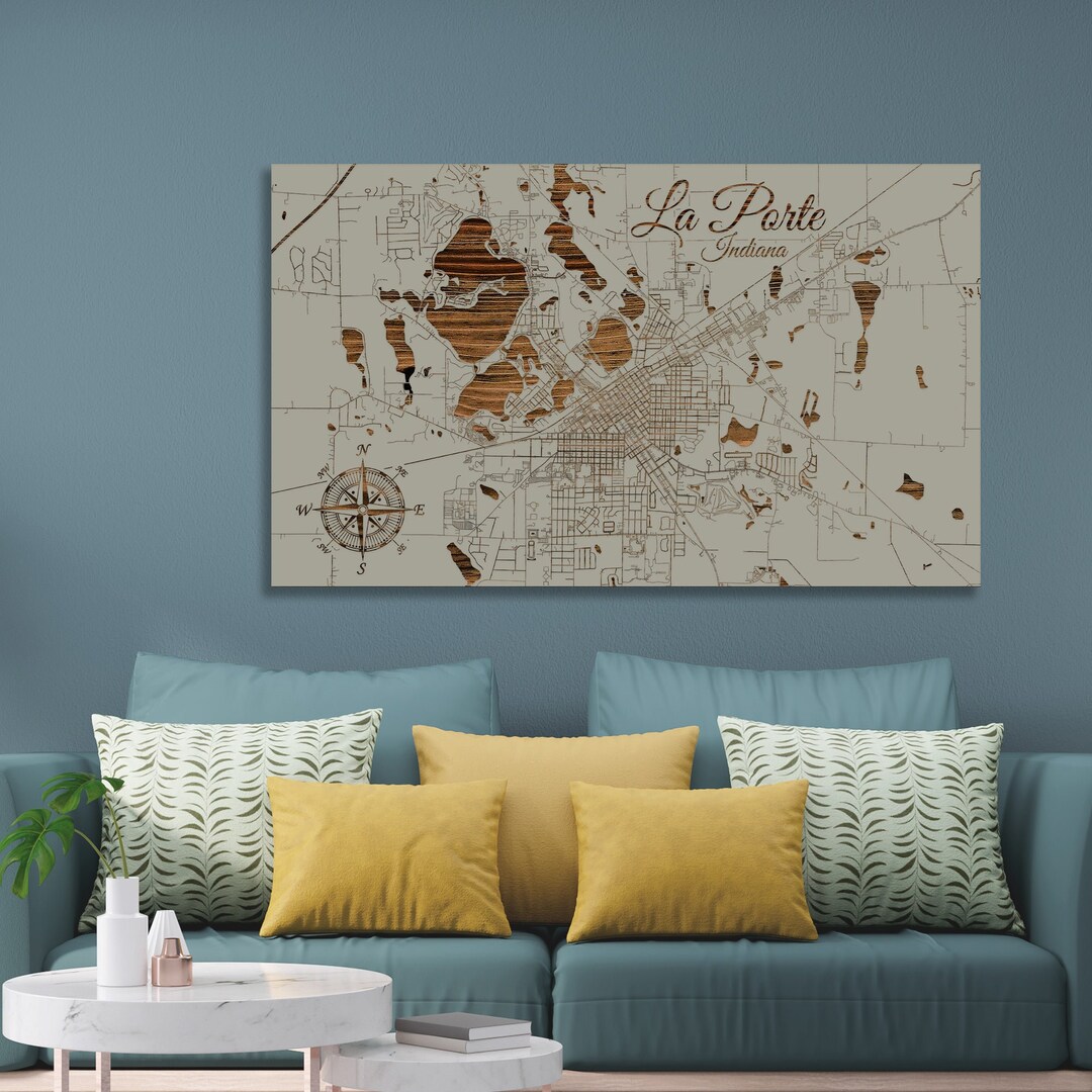 La Porte, Indiana Street Map | Wood Engraved Map | Wall Art| Wood Wall ...
