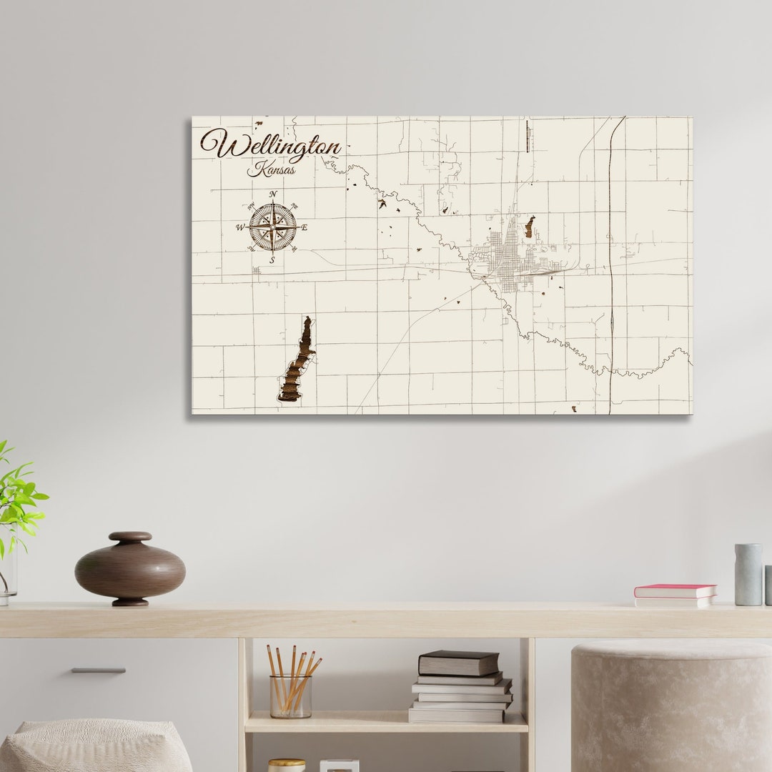 Kansas: Wellington Street Map| Wood Wall Decor - Etsy