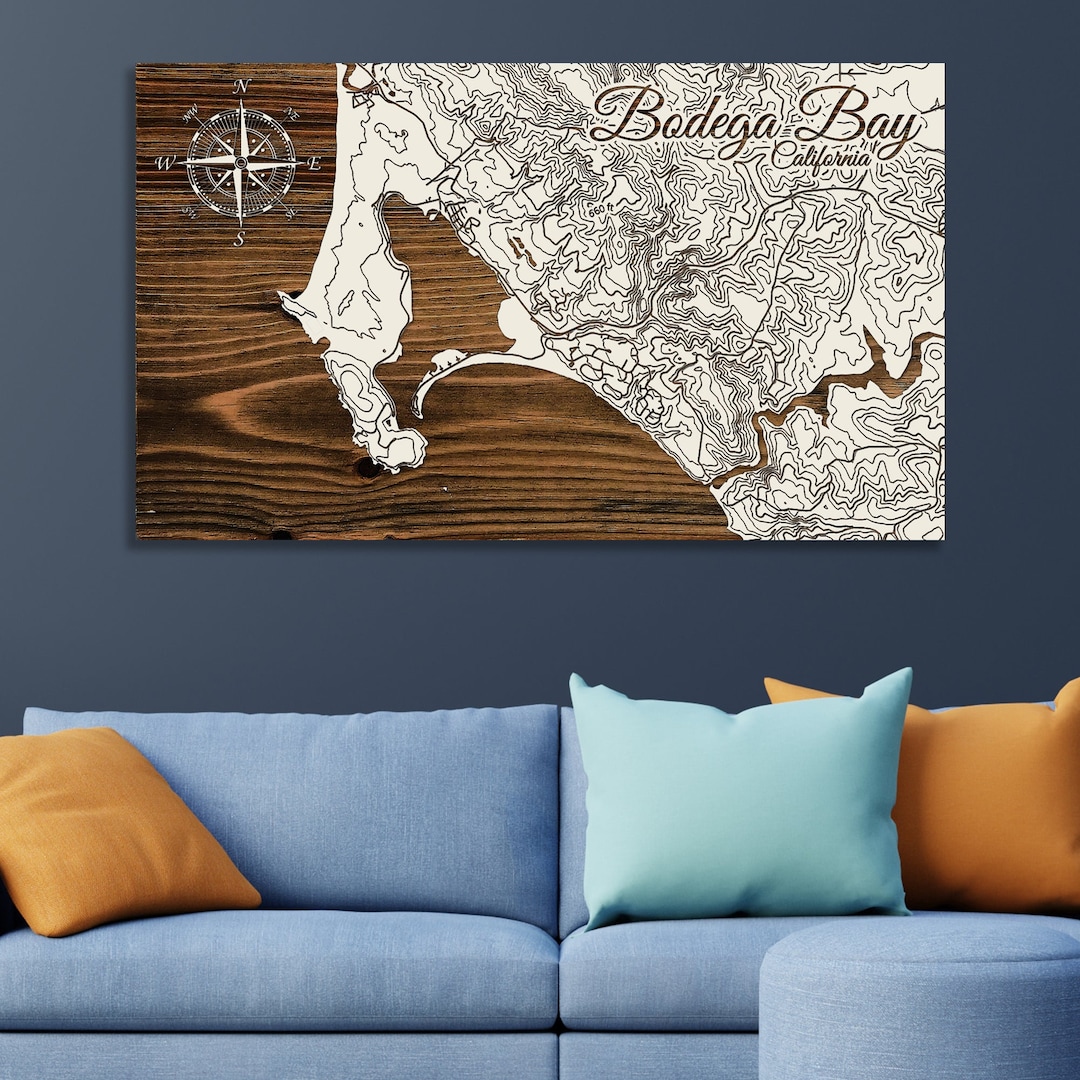 Bodega Bay, California Map Wood Engraved Maps Wall Art Wood Wall Decor ...