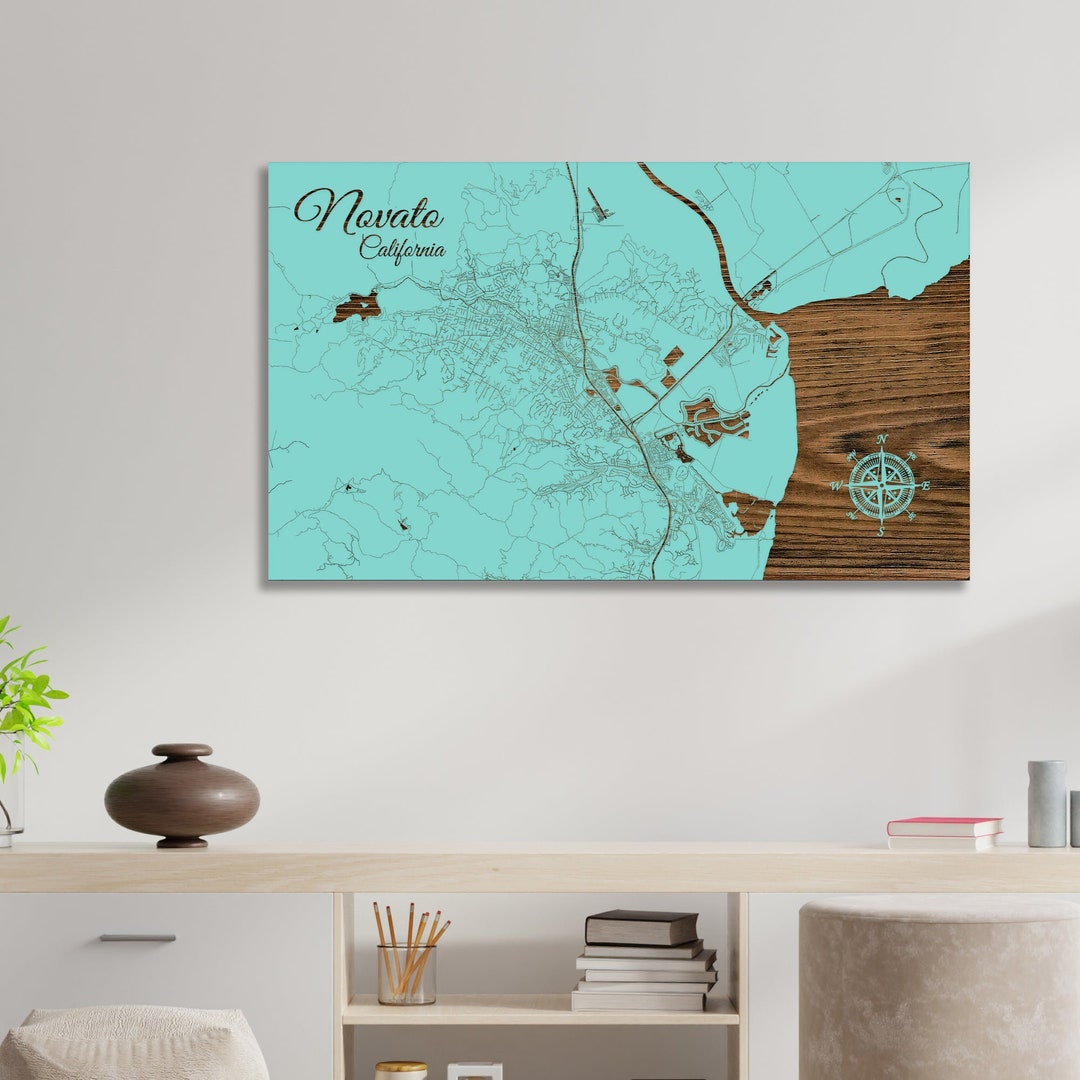 California: Novato Street Map; Wood Engraved Maps, Wall Art| Wood Wall ...
