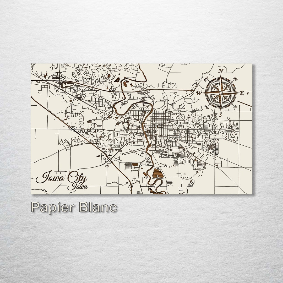 Iowa: Iowa City Street Map; Wood Engraved Map, Wall Art| Wood Wall ...