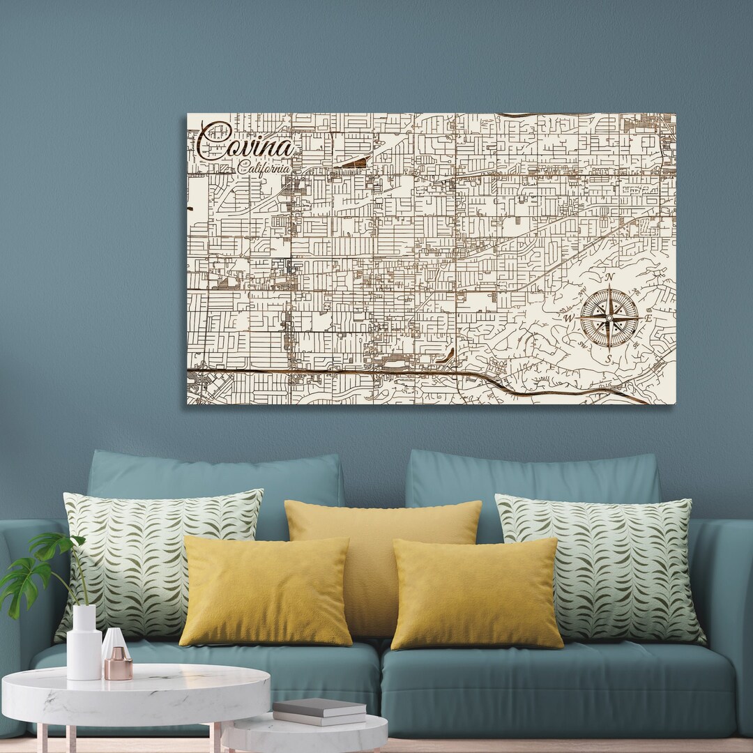 Covina California Street Map: Wood Engraved Wall Art - Etsy